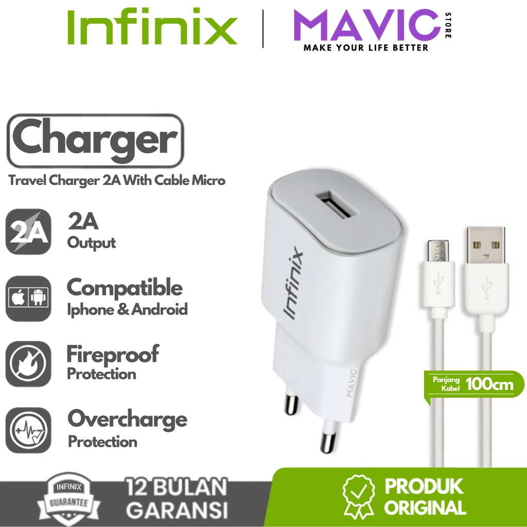 Jual INFINIX XCU32 Charger Charging Adaptor 2A With Cable Mirco 1M ...