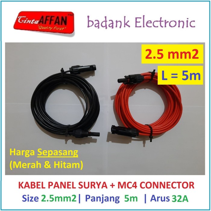 Jual Kabel Solar Panel Surya 2.5 mm2 L = 5 meter dengan Konektor MC4 ...