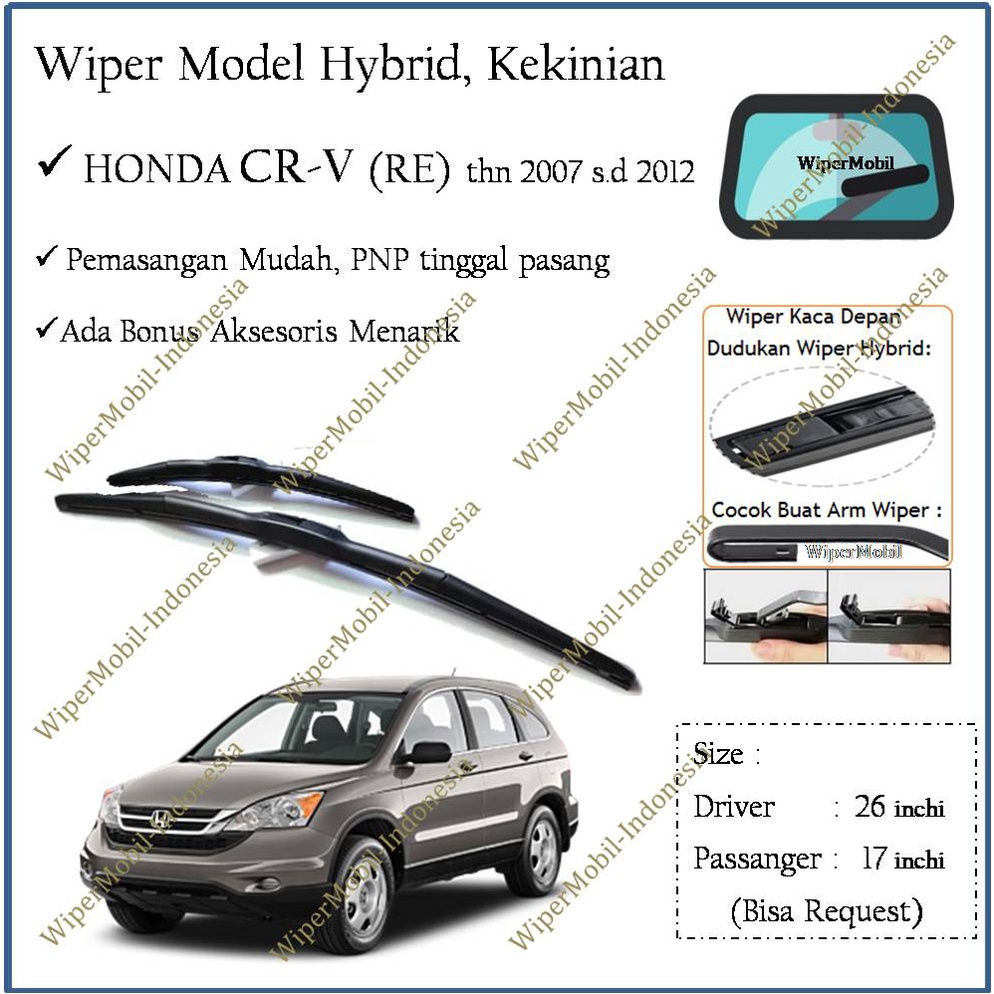 Jual Wiper Kaca Mobil Honda CR-V CRV CR V RE 2007 2008 2009 2010 2011 2012 Model HYBRID | Shopee ...