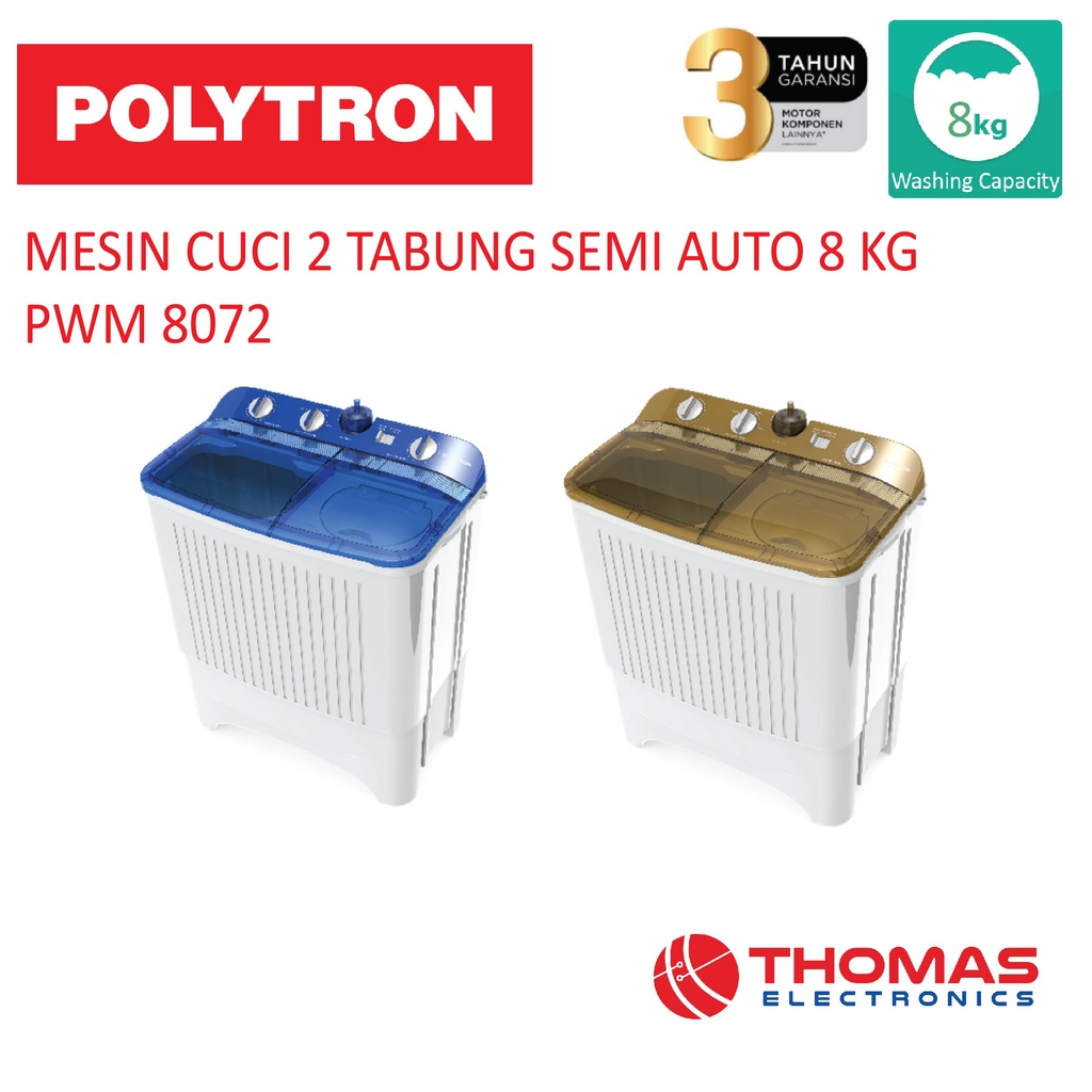 Jual Mesin Cuci 2 Tabung Polytron 8 Kg Twin Tub PWM 8072 N B Kapasitas ...