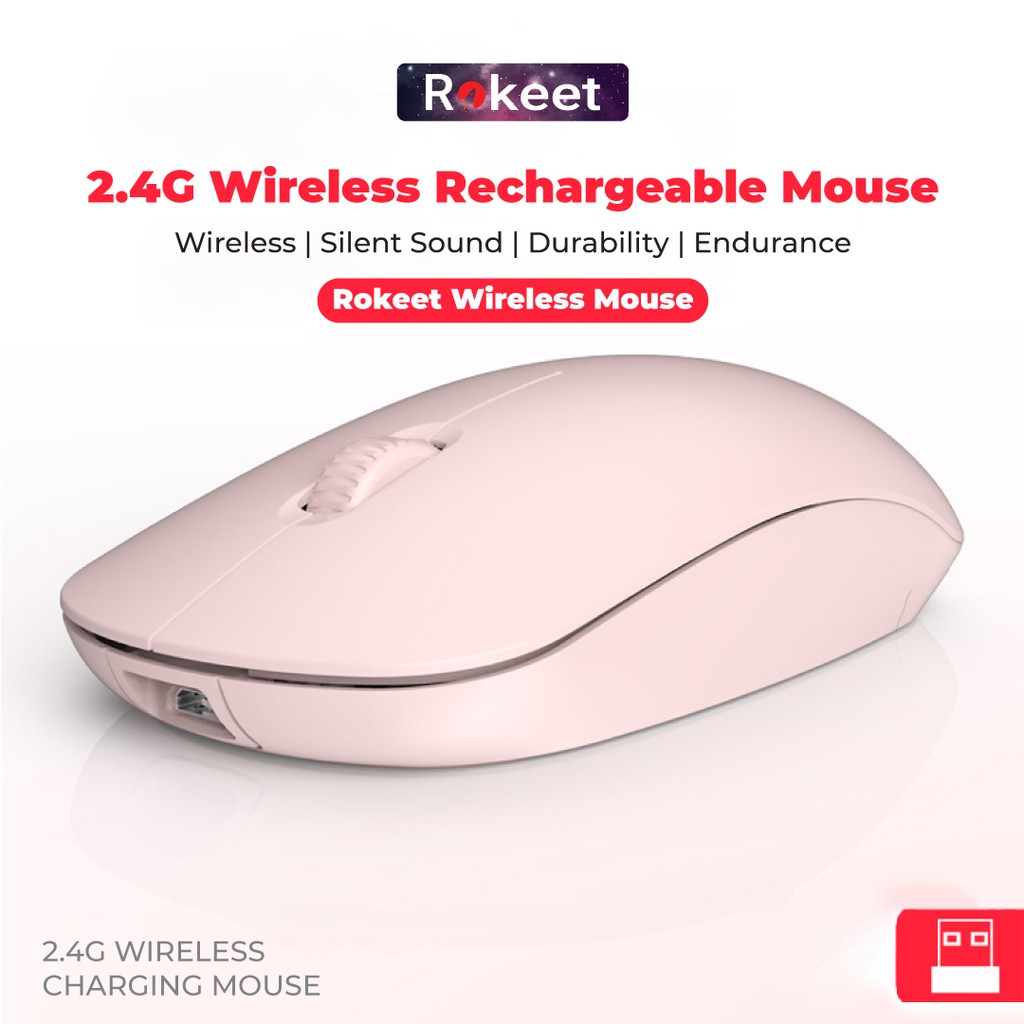 Jual Rokeet Mouse Wireless Silent Click Rechargeable Optical Mouse ...