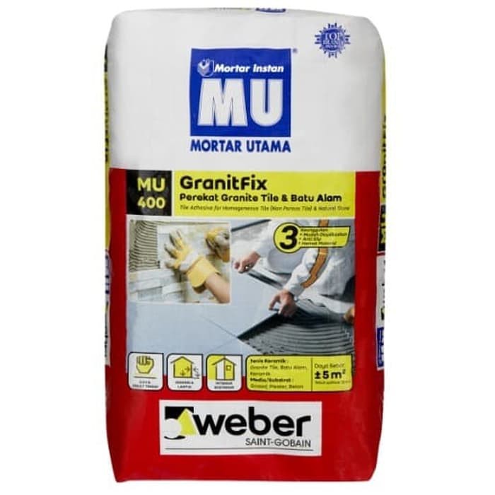 Jual TERMURAH MORTAR UTAMA MU-400 GRANITFIX PEREKAT GRANITE TILE 25KG ...