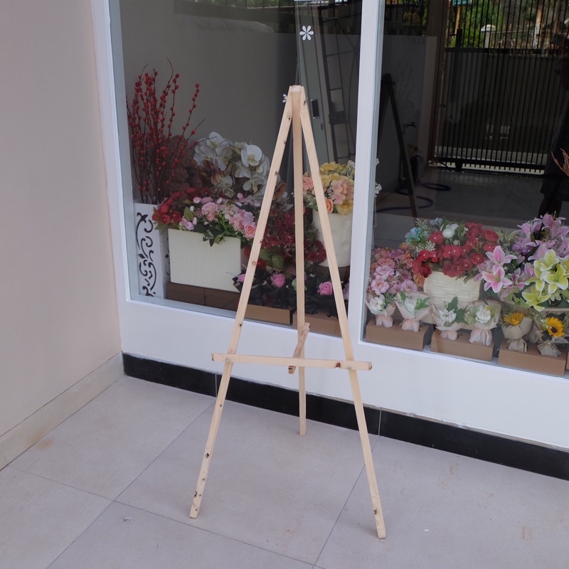 Jual Stand kayu minimalis tripod kayu penyangga papan bunga kaki papan ...