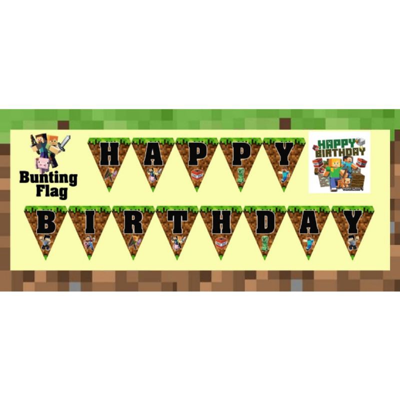 Jual Minecraft Flag Banner Bunting Happy Birthday | Shopee Indonesia