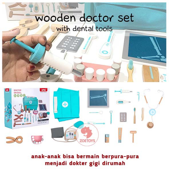 Jual Zoetoys Wooden Doctor Set With Dental Tools A B | Medical Set Kit ...