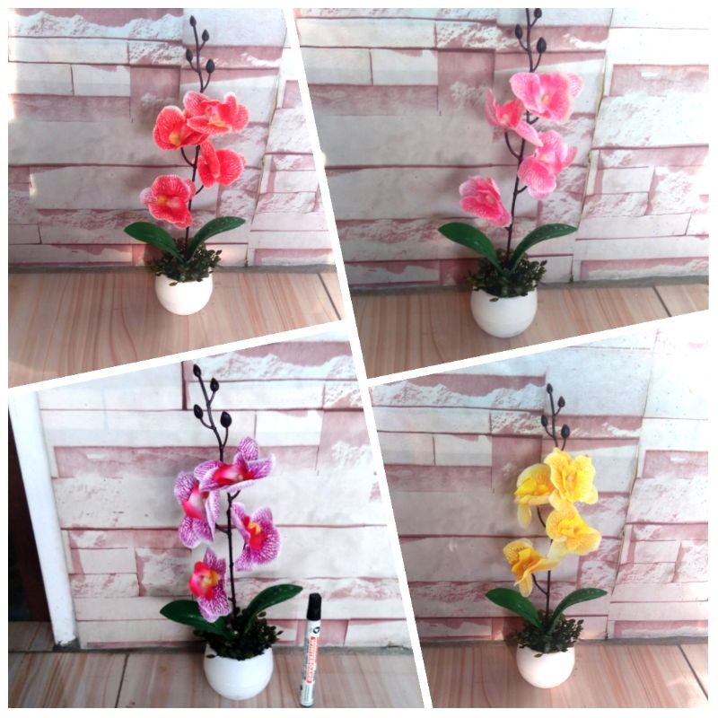 Jual Anggrek pot bola vanda monyet bunga hias artificial imitasi palsu ...