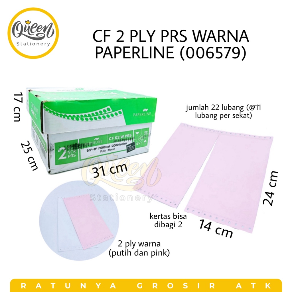 Jual 1 BOX CF 2 PLY PRS WARNA PAPERLINE / CONTINUOUS FORM / KERTAS NOTA ...