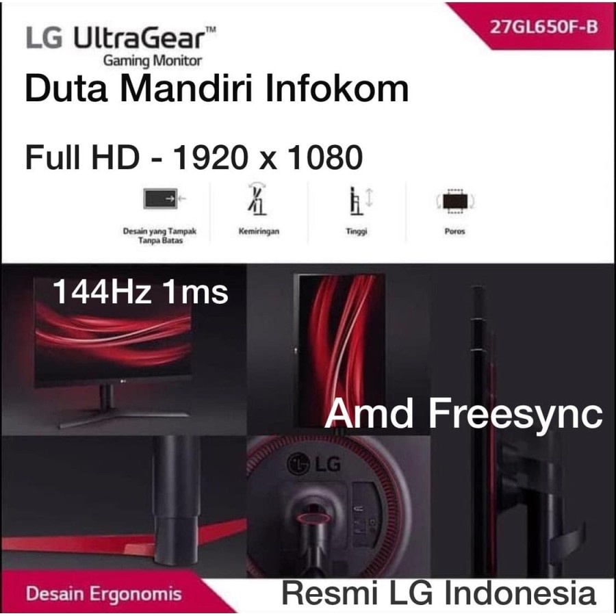 Jual LED LG 27GL650 IPS 1ms MBR FHD 144hz MONITOR LG 27 INCH 27GL650F ...