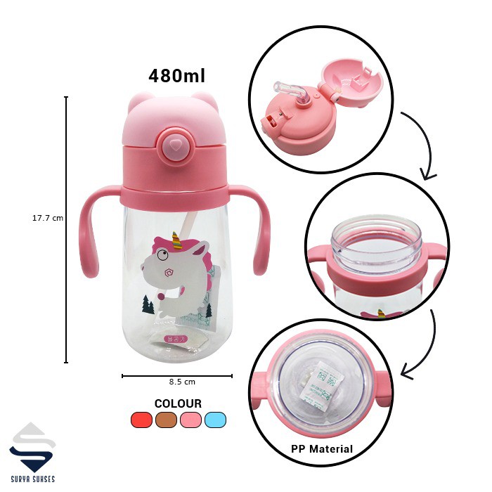 Jual Botol Air Minum Anak My Bottle Gagang Sedotan Karakter Imut 480ML-H330 | Shopee Indonesia