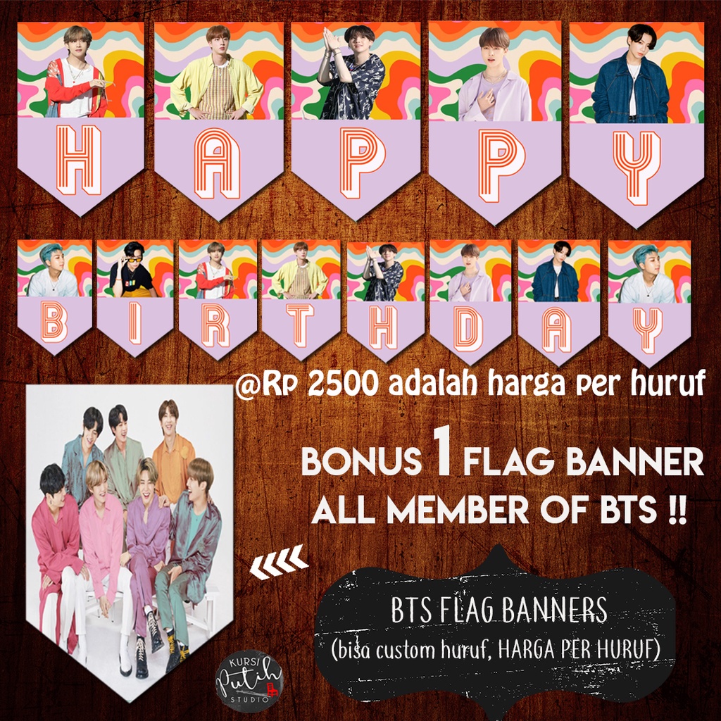 Jual BTS Flag banner custom huruf tema BTS with Bonus 1 flag of all bts ...