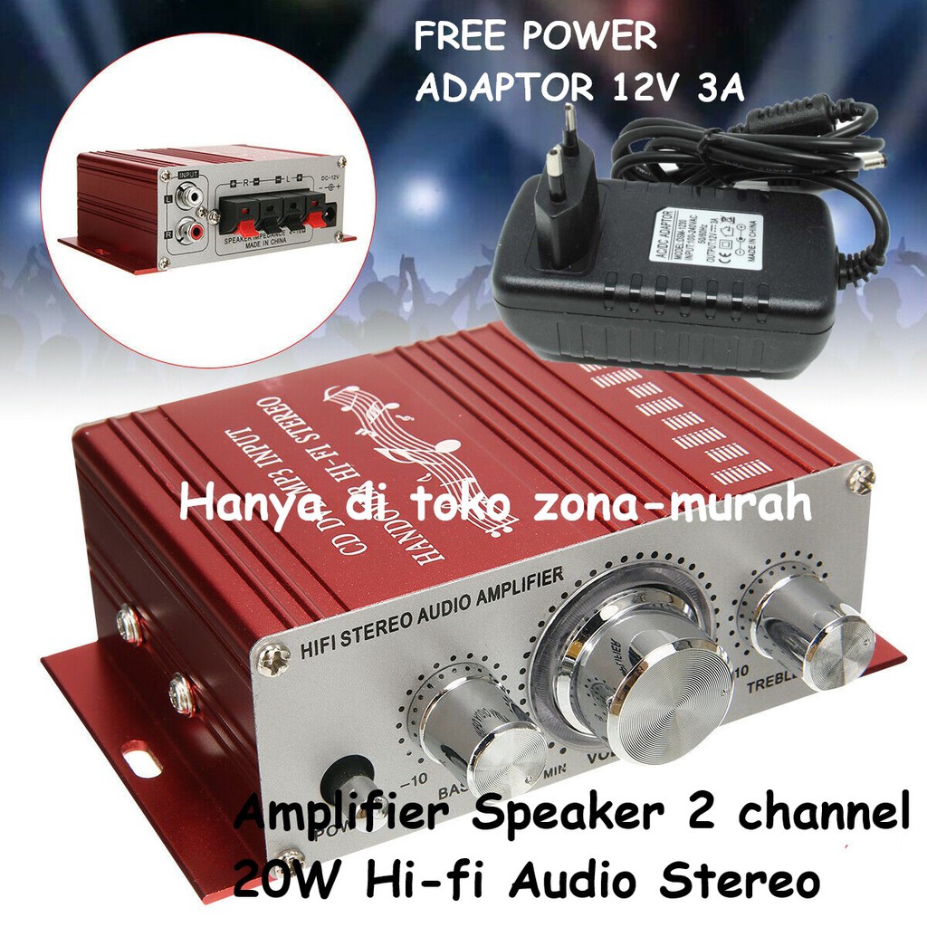 Jual Paket Amplifier Speaker 2 channel 20W Hi-Fi Stereo Power Adaptor ...
