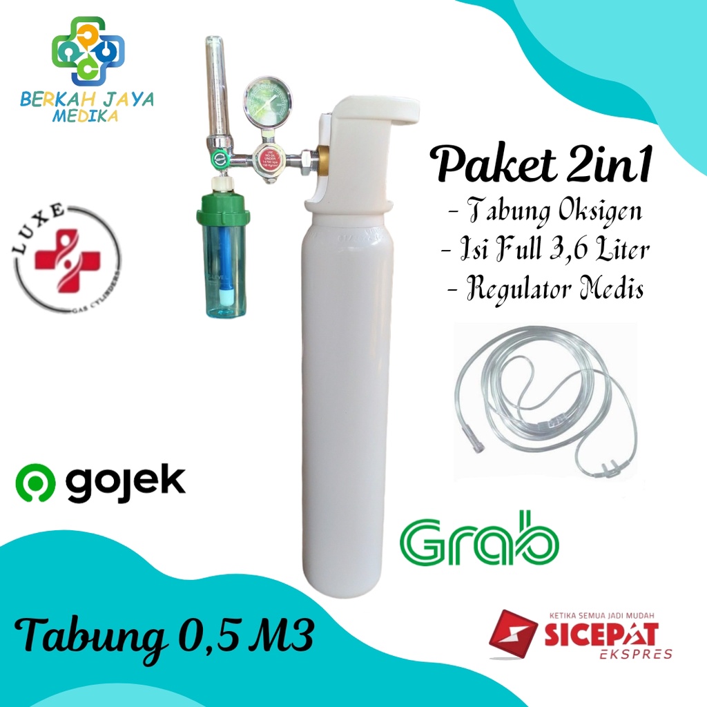Jual Tabung Oksigen 0,5m3 Full Isi 3,6Liter + Regulator Oxygen Medis | Shopee Indonesia