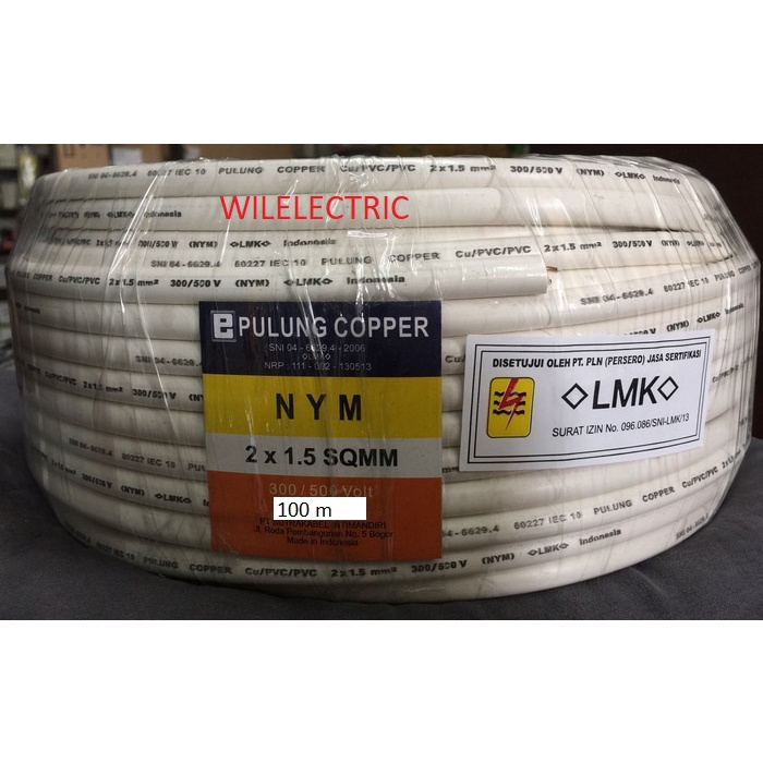 Jual Pulung Kabel listrik kawat NYM 2 x 1.5 / 2x1.5 mm 100 m roll putih ...
