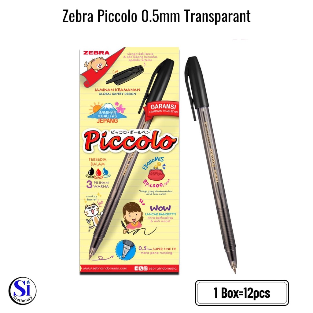 Jual Pulpen Zebra Piccolo Super Fine 0.5 mm Black 12 pcs | Shopee Indonesia