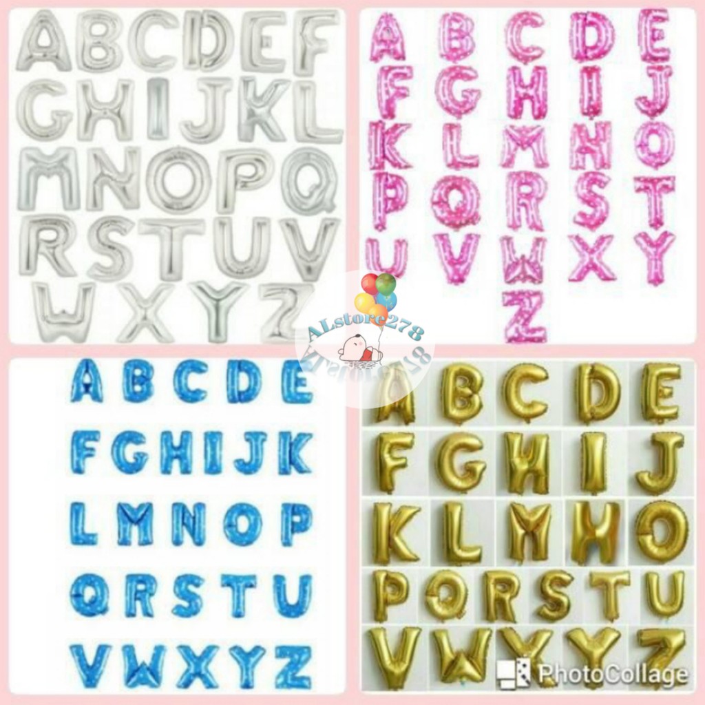 Jual Balon Foil Huruf Gold Silver Biru Pink / Balon Huruf & Angka Ulang ...
