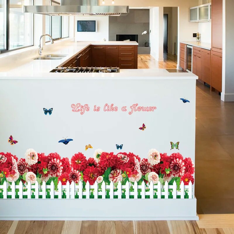 Jual RELIZA WALL STICKER RUMPUT PAGAR PUTIH BUNGA GRASS RED FLOWER ...
