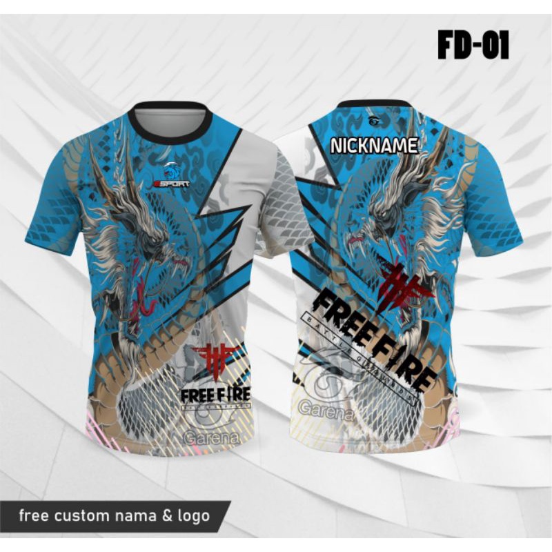 Jual Free Fire FF Garena FF Dragon e sports jersey gamers kaos FF baju ...