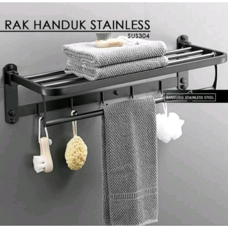 Jual Rak Handuk Stainless Model lipat Hitam Black + Kapstok | Shopee ...