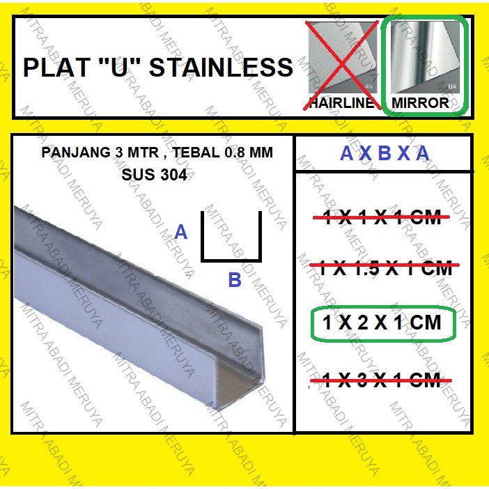 Jual Plat Stainless Mirror U 1 x 2 x 1 cm Lis Stainless Tekuk | Shopee ...
