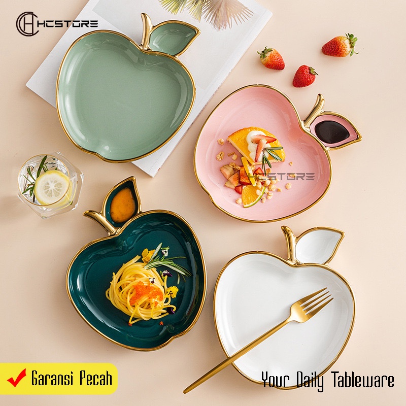 Jual Piring Keramik Dumpling Apel List Gold ukuran 20cm | Shopee Indonesia