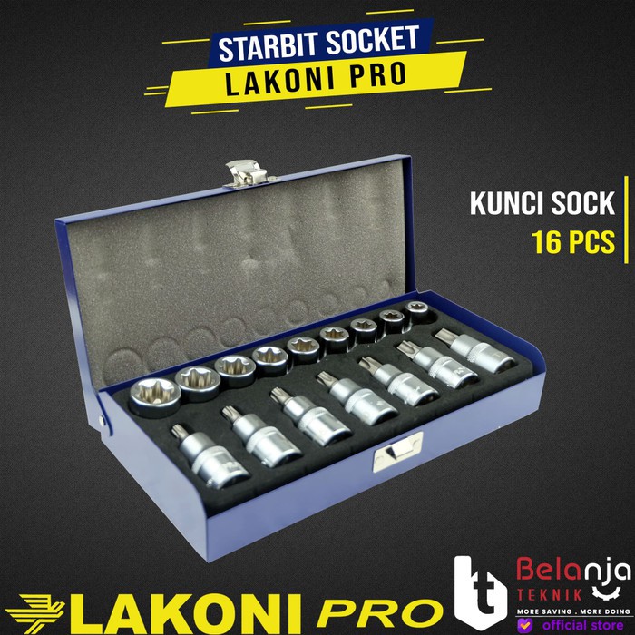Jual Lakoni Pro Star Socket Set 1/2" 16 Pcs Mata Sok Bintang Mata Shock 1/2 Inch 16Pcs | Shopee ...