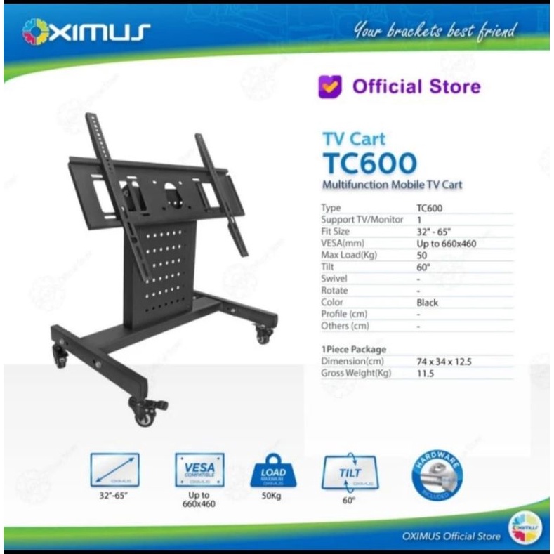 Jual Bracket LED TV Monitor Stand Roda Panggung Oximus TC600 32"-65 ...