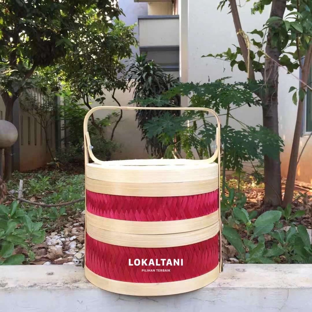 Jual Rantang Bambu Imlek/ Hampers Bambu Natal/Rantang Bulat 2 tingkat ...