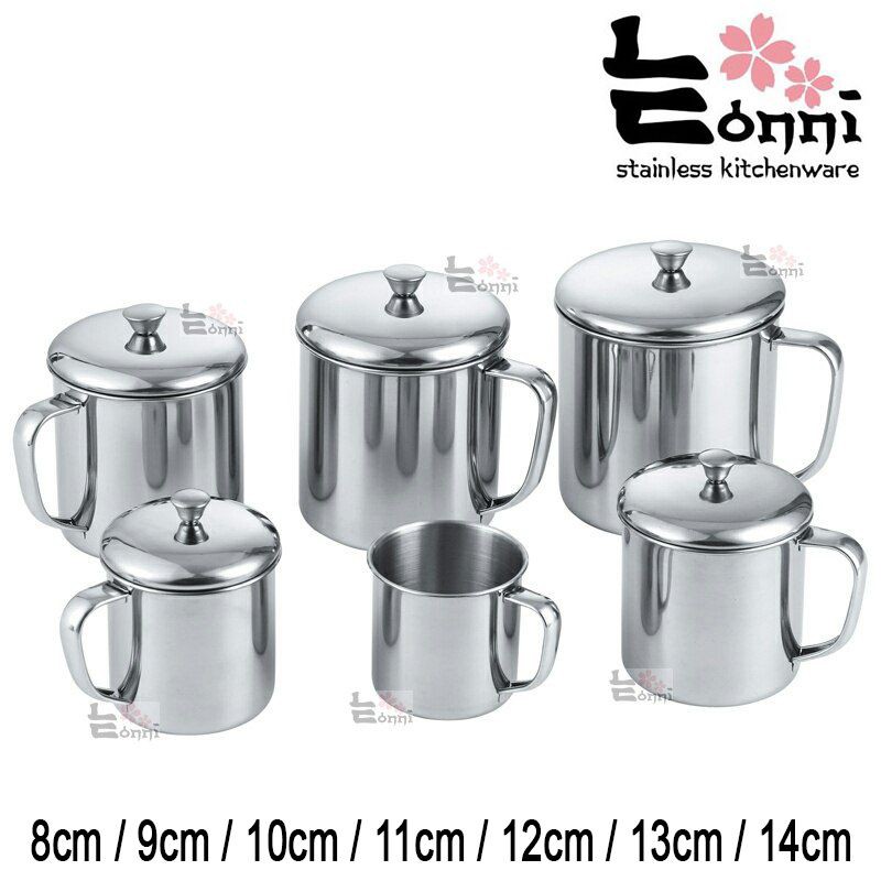 Jual 8-14cm Cangkir stainless tutup murah impor mug kopi air minum susu ...