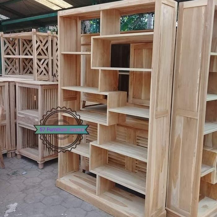 Jual Rak/ lemari hias pajangan ruang tamu rak buku jati mentahan simpel ...