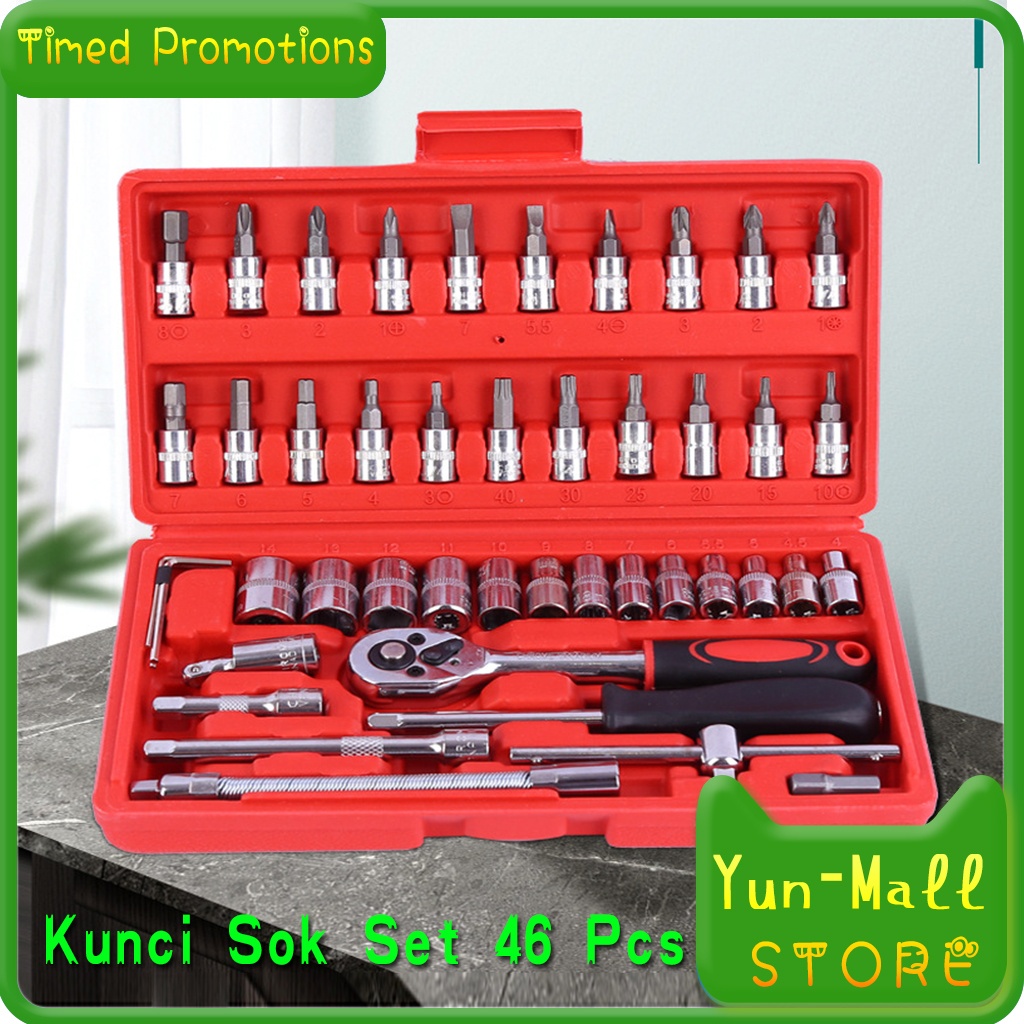 Jual 【COD】 46 PC Set Socket (1/4 ") Full Lengkap Socket Tool Kit Pas Ring Motor Mobil Kunci ...