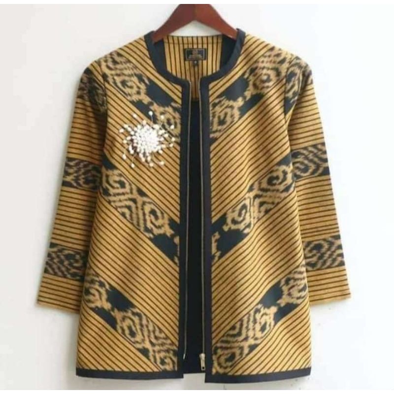 Jual blouse tenun resleting jaket blazer tenun baju atasan baju kantor ...