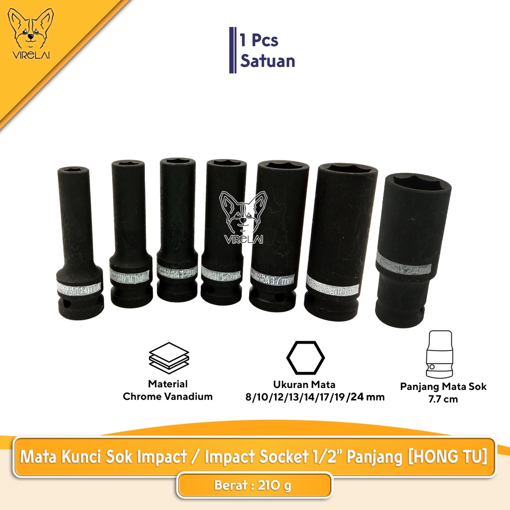 Jual Panjang Mata Kunci Shock Sok Impact / Sock Impact Socket 1/2” Panjang [HONG TU] | Shopee ...