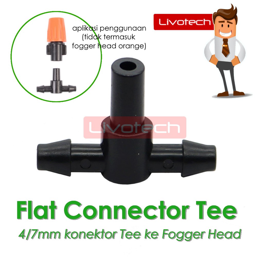 Jual Tee Flat Connector PE 4/7mm Tee Konektor Polos ke Fogger Head Mist ...