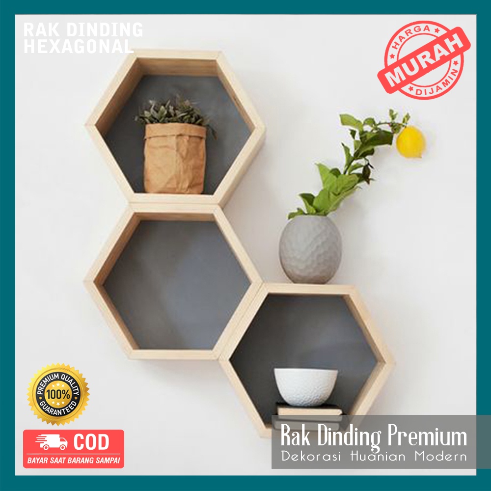 Jual Rak Hexagonal Segi Enam Minimalis Rak Dinding Kayu Modern Rak
