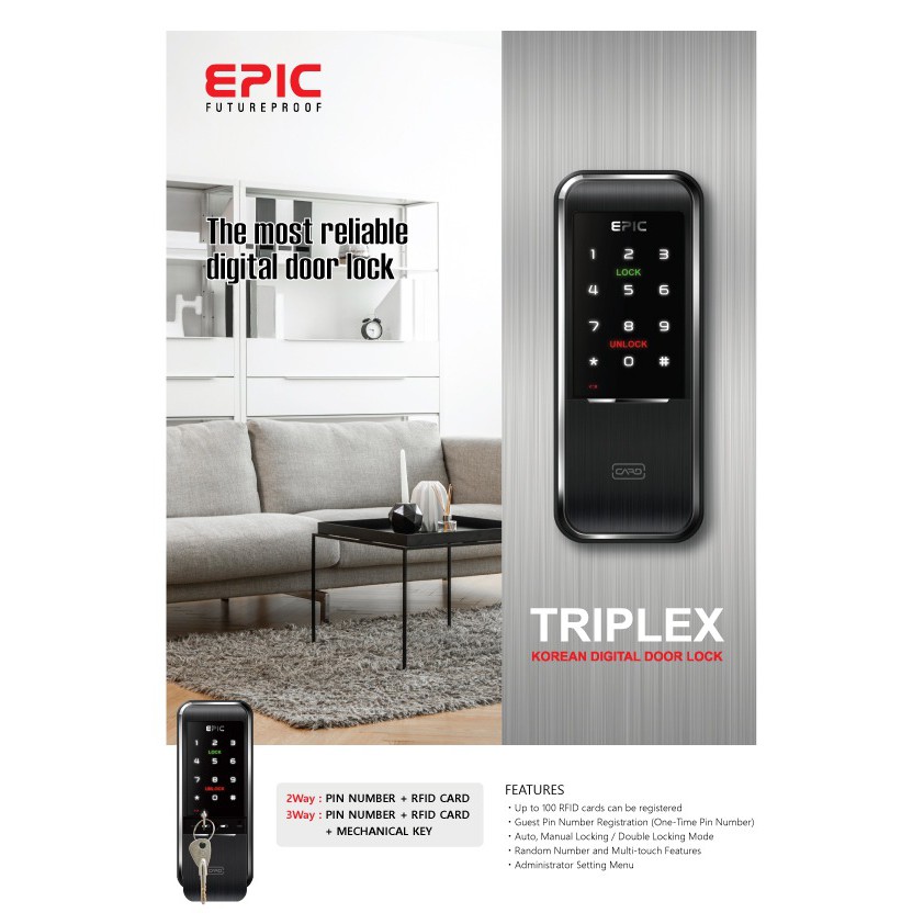 Jual Epic Triplex 2 Way Digital Door Lock | PIN & RFID Smart Card ...