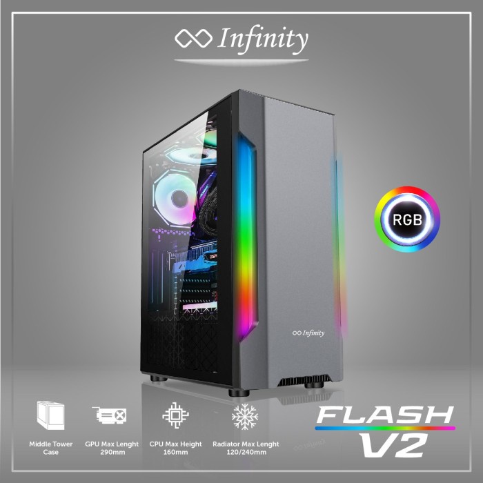 Jual CASING GAMING KOMPUTER PC CASE INFINITY FLASH V2 TEMPERED GLASS ...