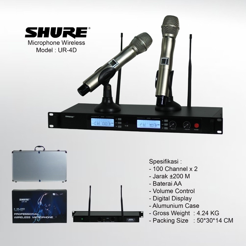Jual microphone mic wireless multi channel SHURE UR-4D-SHURE UR4D ...