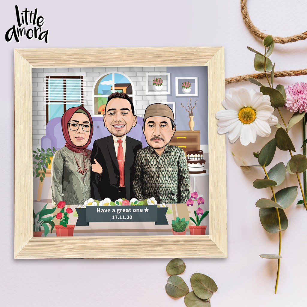 Jual 2D Frame 15x15cm NON POP UP karikatur scrapframe hadiah wisuda ...