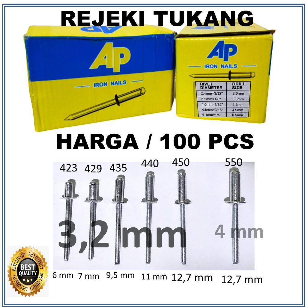 Jual PAKU RIVET RIPET ECERAN MEREK AP 423, 429, 435, 440, 450, 550 ...