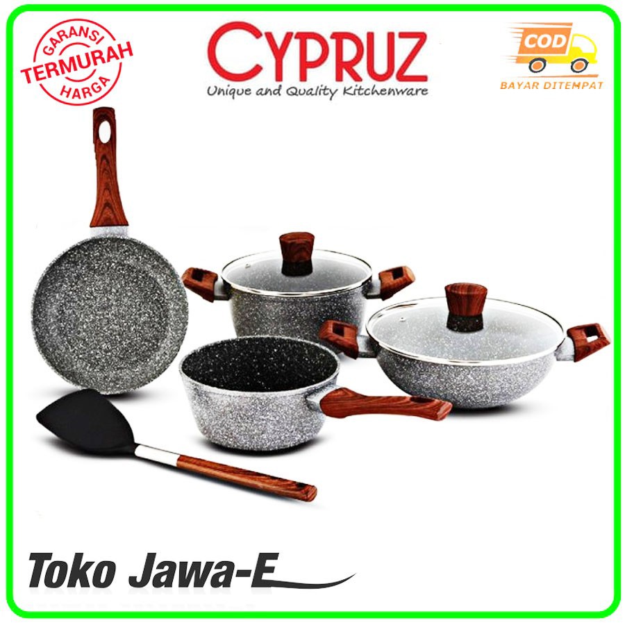 Jual PANCI CYPRUZ PI 0903 Marble Set of 7 Panci Sauce Pan Fry Wok Pan Lid Turner - ANTI GORES ...