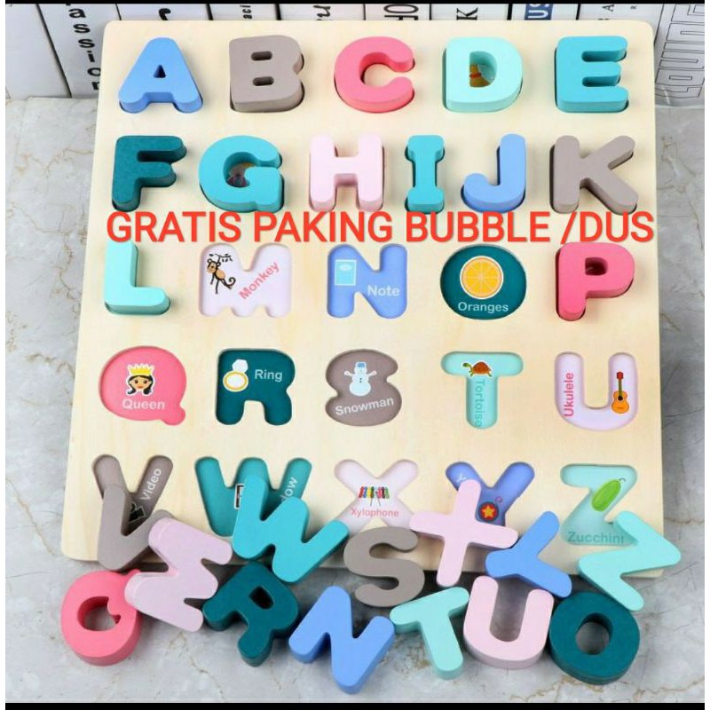Jual PUZZLE KAYU CHUNKY 3D RAINBOW LETTER / Mainan Puzzle Timbul Pastel ...