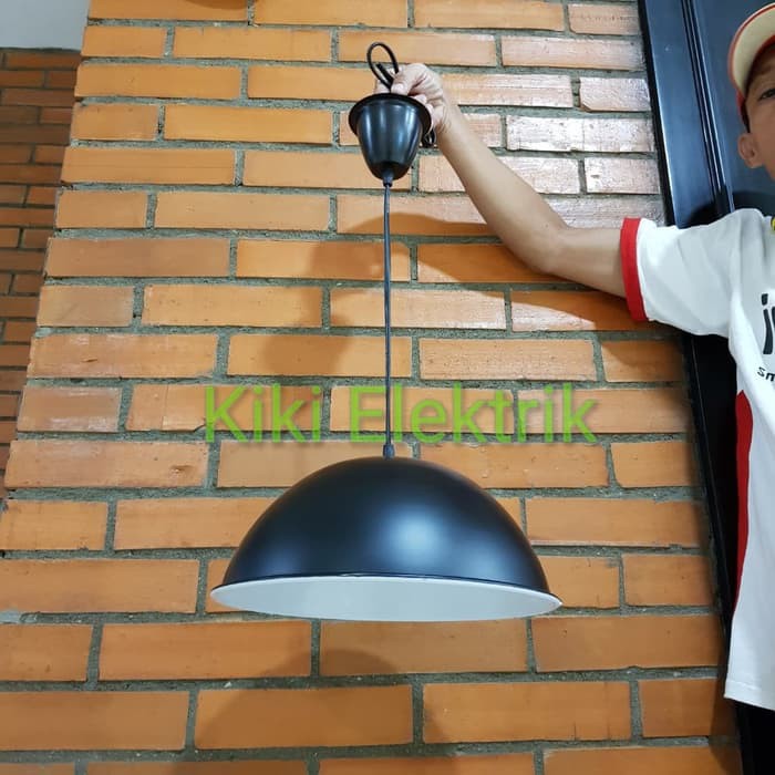 Jual Kap Lampu Gantung Hitam Diameter 30 cm ( Ceper ) + Fiting Keramik E27 | Shopee Indonesia