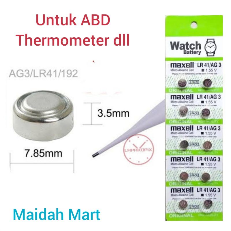 Jual Baterai AG3/ LR41/ SR41/ G3 Baterei (1 Lembar) Untuk Alat Bantu Dengar Jam Kalkulator Dll ...