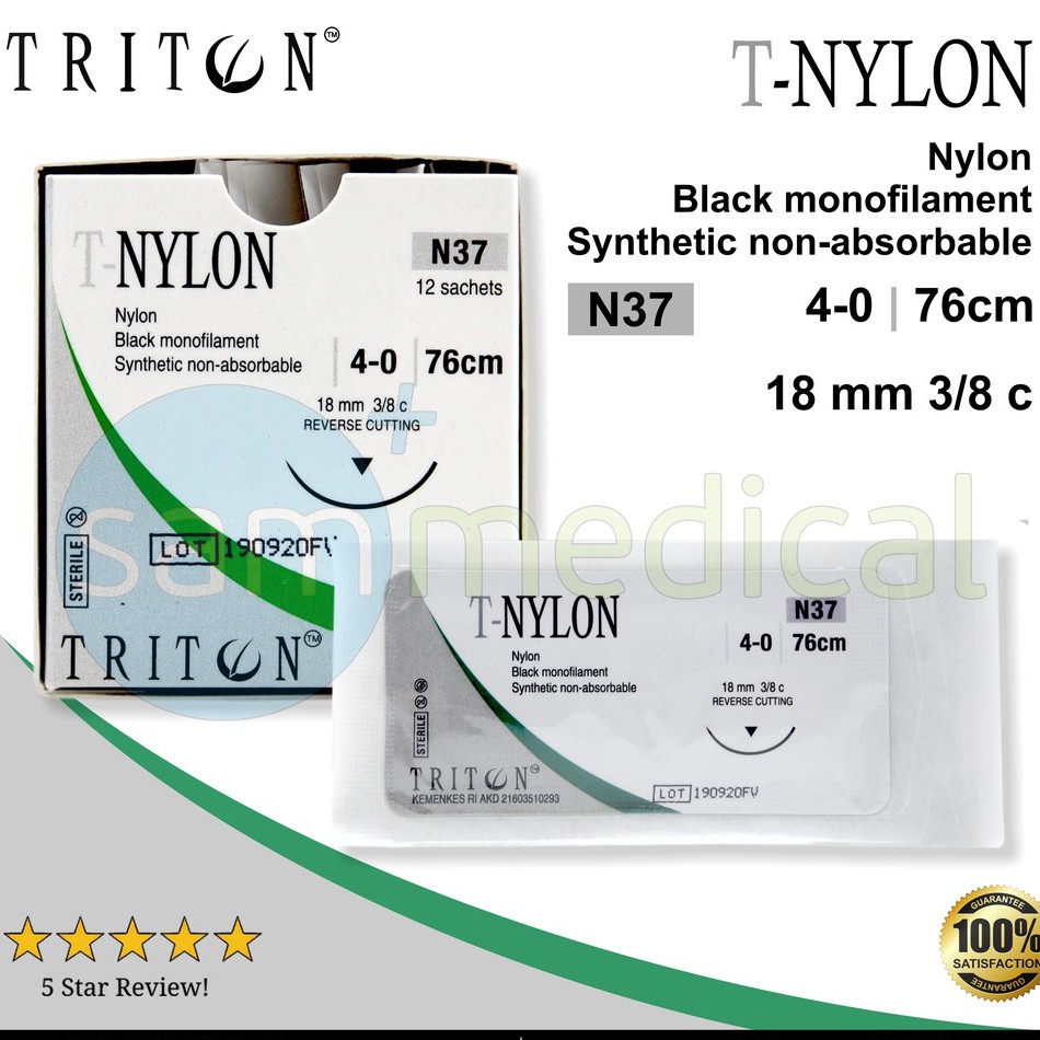 Jual Triton Benang Nylon + Jarum Cutting 4/0 N37 / Benang OP / benang ...