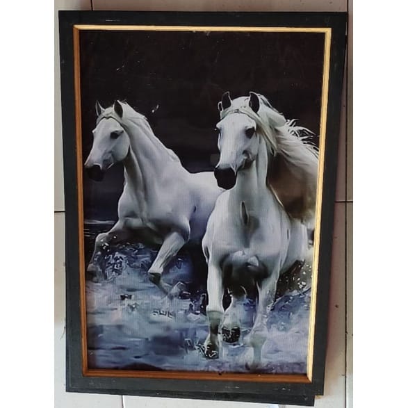 Jual Hiasan dinding murah plus bingkai tinggal pajang gambar kuda putih ...