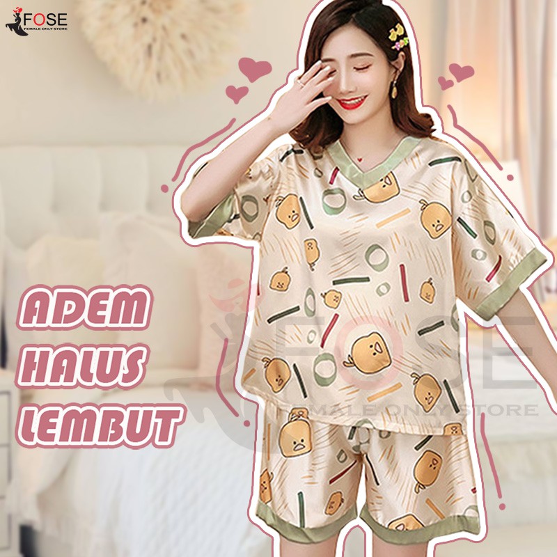 Jual Baju Piama Wanita Piyama Pajamas Set Pendek Tidur Satin Wanita ...