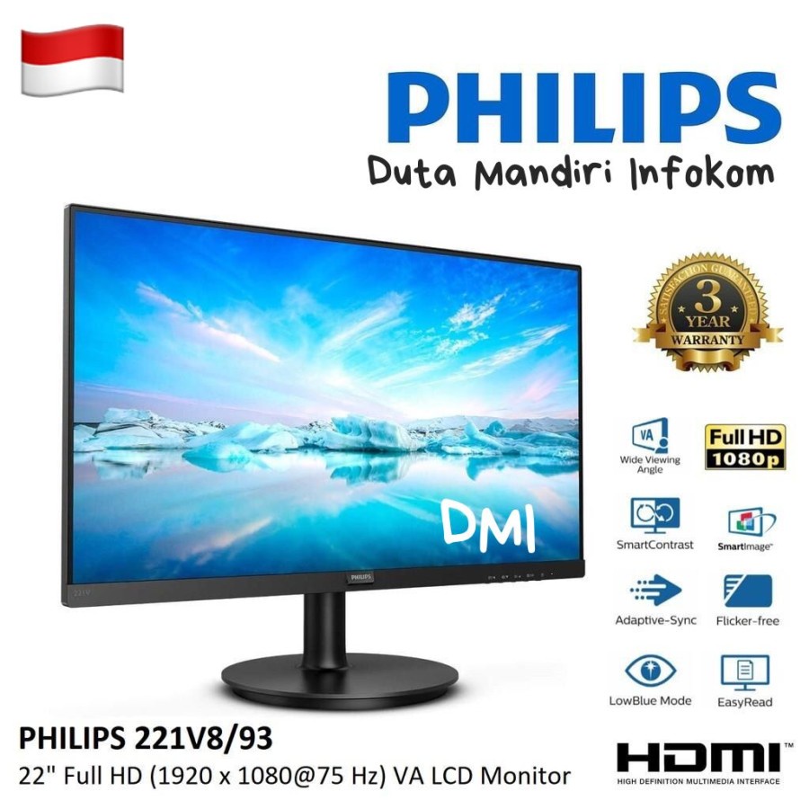 Jual Philips 221V8 21.5" Inch - FHD VA 75Hz 4ms HDMI VGA Vesa Led ...