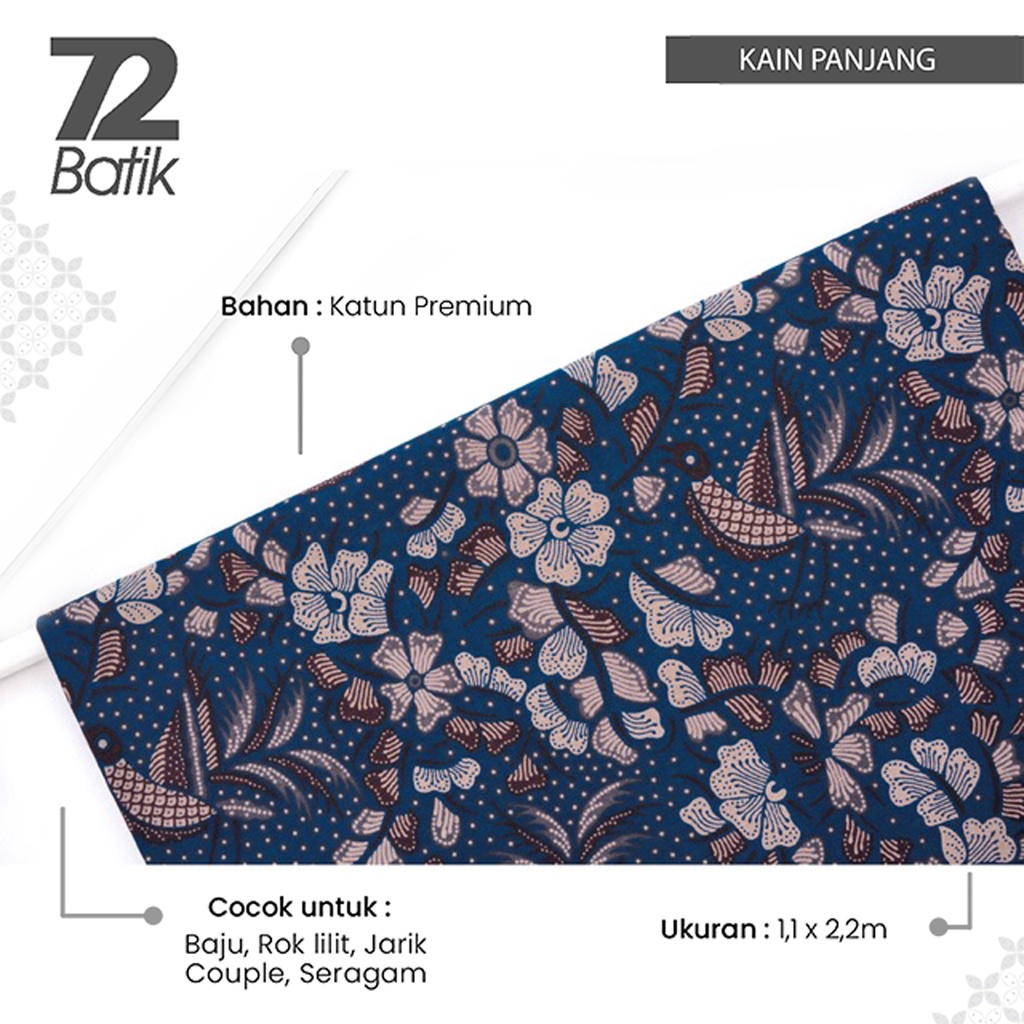 Jual KAIN BATIK KATUN Premium Motif Burung Kembang Warna Biru Putih ...