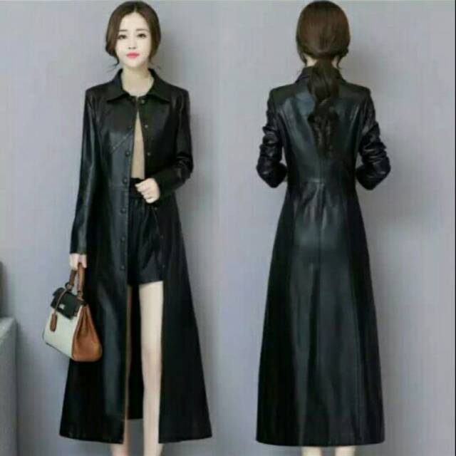 Jual jaket long coat blezer wanita semi kulit GRATIS Blit Sabuk ikat ...