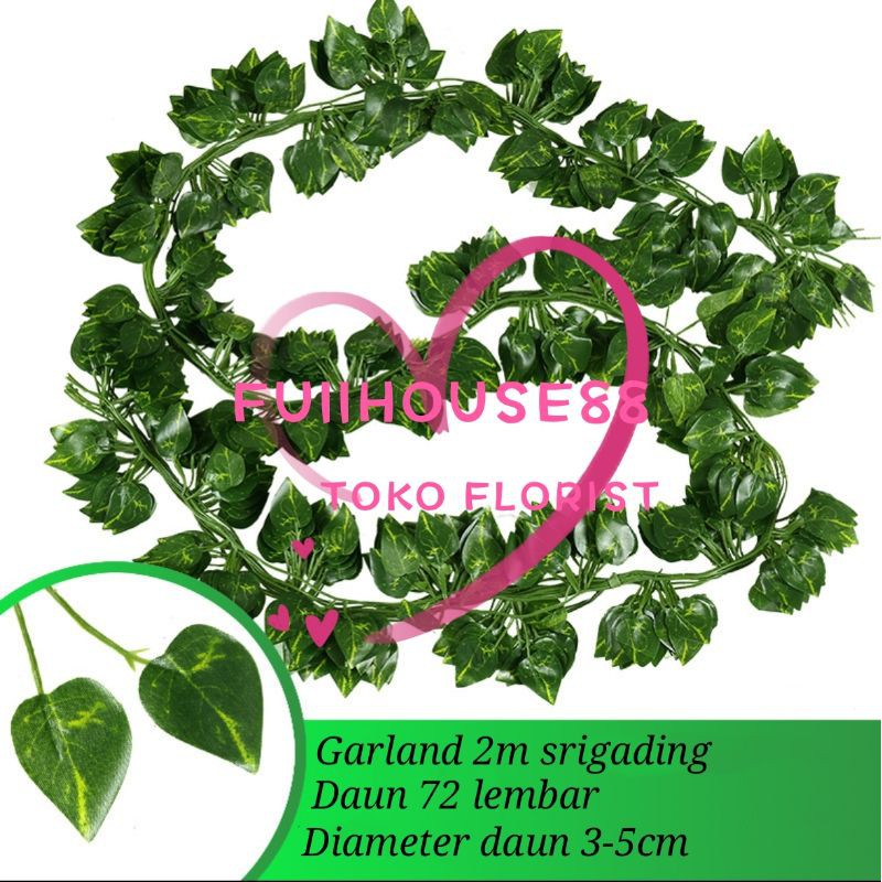 Jual Daun rambat plastik srigading 2meter 72 lembar daun/daun garland ...